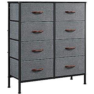 Topeakmart 8 Drawers Organizer - Furniture Tall Storage Tower Unit for Hallway, Living Room, Nursery - Sturdy Metal Frame, Easy Pull Handle Fabric Bins, Dark Gray