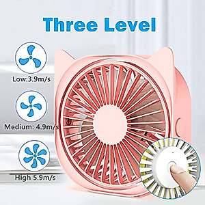 YUNLOVXEE Small Personal USB Desk Fan - 4 Speeds Portable Cute Desktop Table Cooling Mini Fan Powered By USB, Quiet Operation Strong Wind Fan for Room Home Office Outdoor Travel (Pink2)