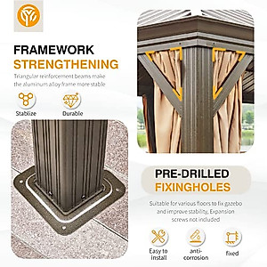 YOLENY 12' X 20' Hardtop Gazebo, Galvanized Steel Ventilation Double Roof Aluminum Frame Outdoor Gazebo Pavillion Pergolas with Netting and Curtains for Garden, Patio, Lawns, Parties