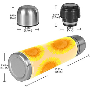 Stainless Steel Leather Vacuum Insulated Mug Sunflower Thermos Water Bottle for Hot and Cold Drinks Kids Adults 16 Oz