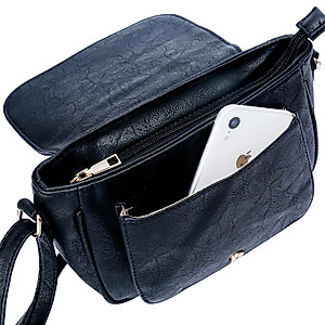 KKXIU Small Lightweight Crossbody Purses for Women Saddle Vintage Vagen Leather Shoulder Handbags (A-Black)