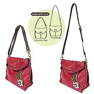 CHALA Charming Crossbody Shoulder Handbag With Zipper Flap Top and Key Fob- Burgundy (Metal Dragonfly)