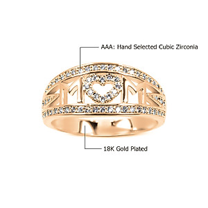 Savlano 18K Gold Plated Cubic Zirconia Mom Heart Memorable Ring for Women