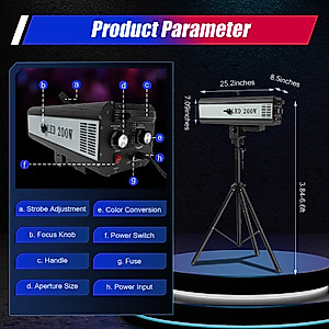 DJ Led Lighting Follow Spot 200W LED Follow Spotlight with Tripod Stand Stage Follow Spot Light Manual Control for Disco Party Clubs Stage Effect
