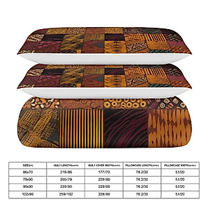 HotcoS African Style Patchwork Comforter Set Queen 3 Pieces Bedding Set Lightweight Soft Bedding Comforter Sets for All Season with 1 Duvet Cover 90"x90" 2 Pillow Shams 30'' X 20''