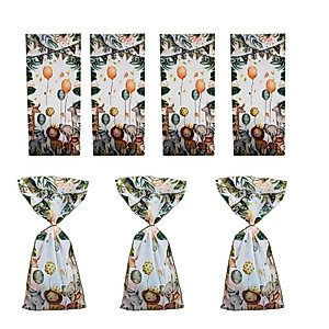 50 Pieces Jungle Safari Animal Party Treat Bags Wild One Candy Goodies Favor Gift Bags Animal for Jungle Safari Petting Zoo Farmhouse Theme Birthday Party Baby Shower