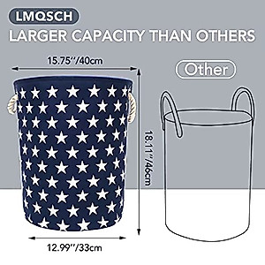 LMQSCH Large Round Laundry Basket with Handle, Canvas Fabric Laundry Bag Collapsible Storage Baskets Waterproof and Moisture-proof Laundry Hamper for Bedroom, Laundry and Bathroom, 15.75"x18.11"