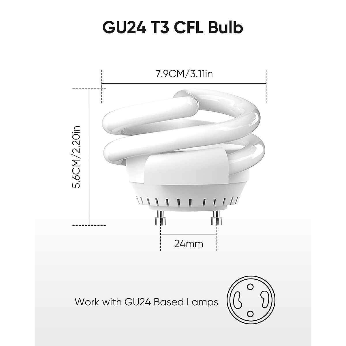 JACKYLED UL-Listed 13W T3 Spiral GU24 CFL Light Bulbs, 2700K Soft White 2 Prong Twist Lock Base Light Bulb, 1000 Lumen Compact Fluorescent Bulbs (2 Pack)