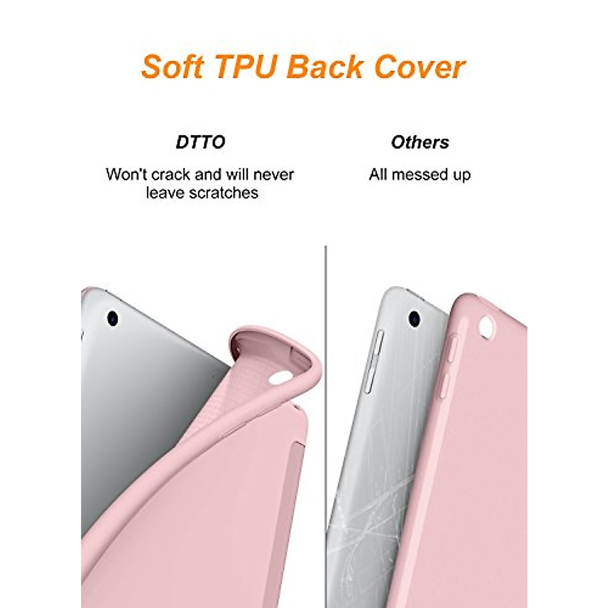 DTTO iPad 9.7 Case 2018 iPad 6th Generation Case / 2017 iPad 5th Generation Case, Slim Fit Lightweight Smart Cover with Soft TPU Back Case for iPad 9.7 2018/2017 [Auto Sleep/Wake] - Rose Gold