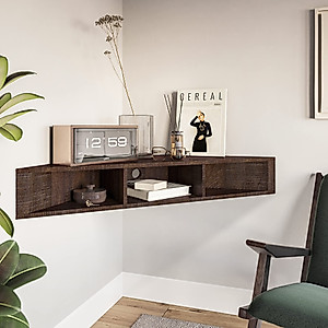 BELLEZE Modern Floating Wall Mounted Corner Shelf, 47" TV Console with Three Shelves and A Cable Cutout, Space Saving Decorative Media Corner Storage - Russel (Espresso)