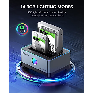 ORICO RGB Hard Drive Docking Station USB 3.2 Gen 1 Aluminum External Hard Drive Dock for 2.5''/3.5'' HDD SSD Up to 36TB Include 10Gbps Data Transfer USB-C&USB-A 2IN1 Cable -5528C3