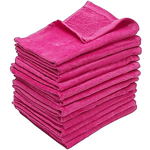 2 Pack Fingertip Kitchen Towels, Terry Velour Cotton, 11"x18", Hemmed Small Hand Face Towels (Hot Pink)
