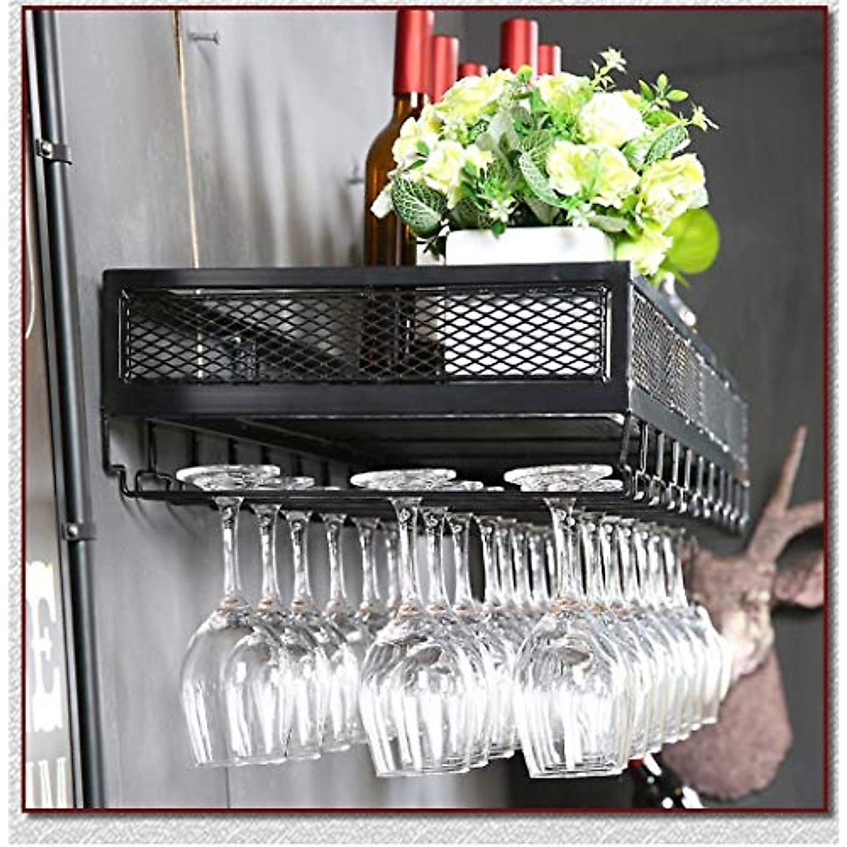 Creative Simplicity Creative Simplicity Wine Stand with Metal Stand, Vintage | Freestanding Creative Simplicity Wine Bottle Holder | Hanging Creative Simplicity Wine Glass Holder | Creative Simplicit