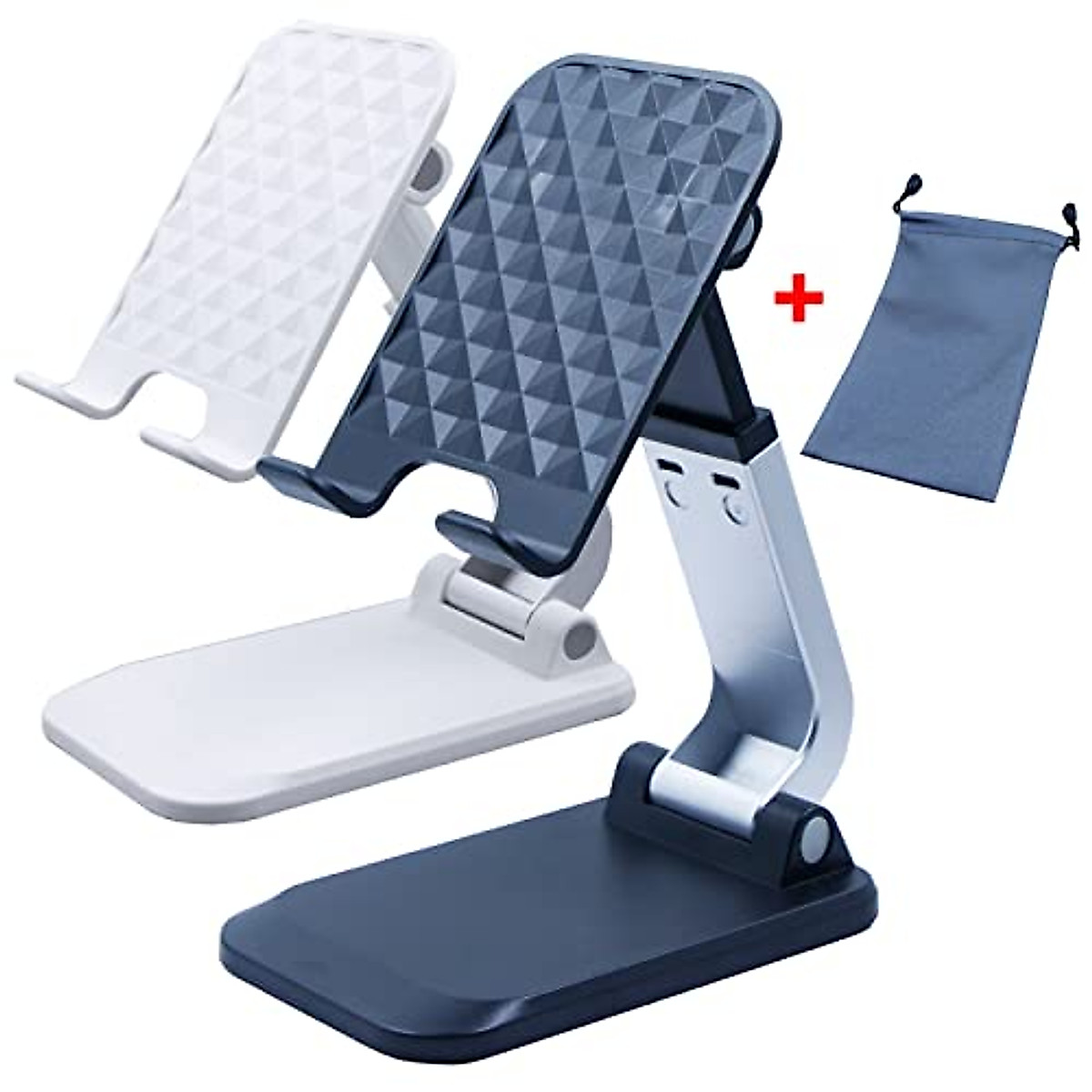 2-Pack Foldable Cell Phone Stand for Desk, Portable Height Angle Adjustable Phone Holder iPhone Stand with Storage Bag, Desktop Phone Cradle Mount Dock for Smartphone iPad Tablet