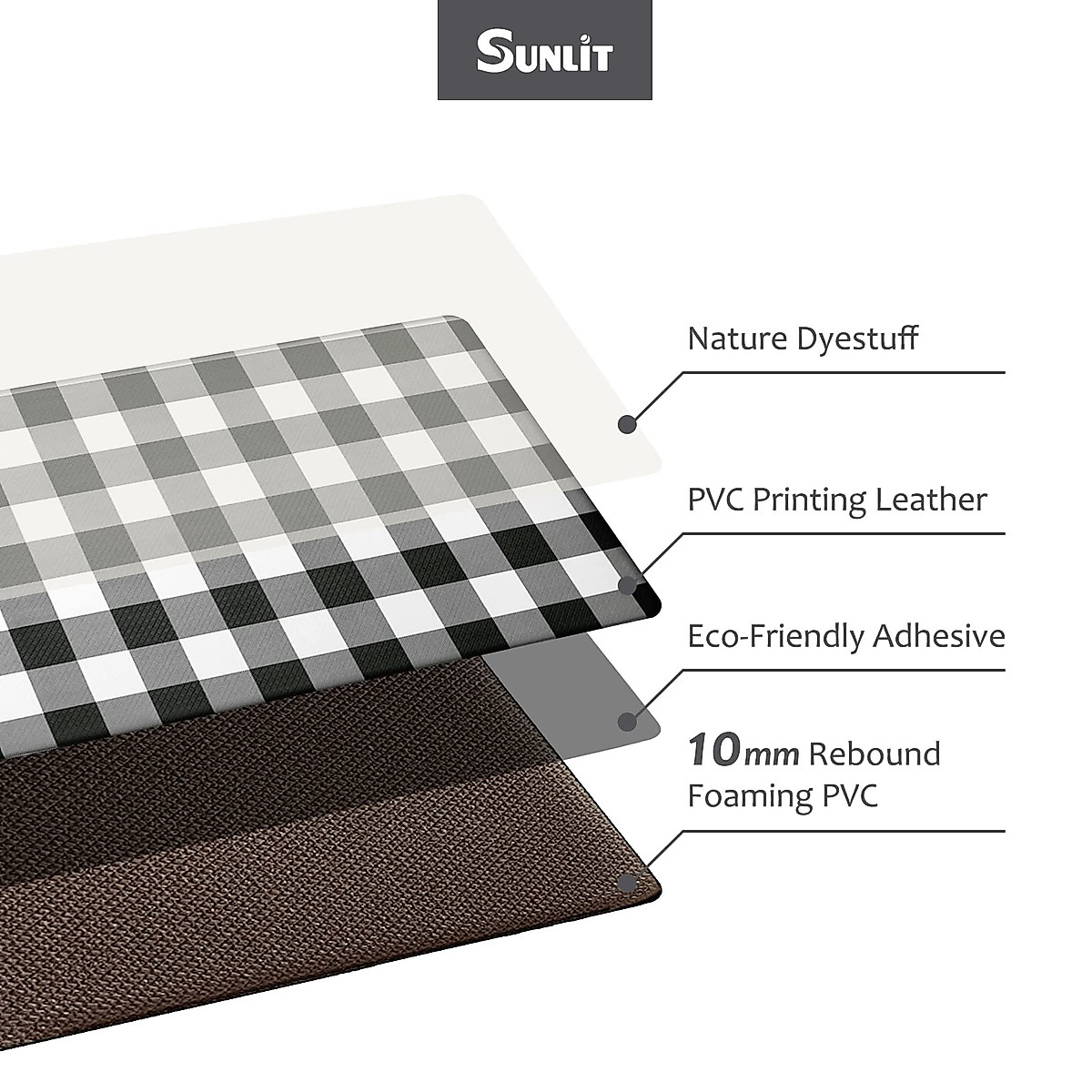 Sunlit Set of 2 Anti Fatigue Kitchen Floor Mat, Non Slip Waterproof Comfort Standing Mat, 0.4 Inch Thick Cushioned Farmhouse Kitchen Rug Runner, White Black Buffalo Check (17"x28"&17"x47")