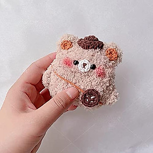 EJOSHELL Cute Cartoon Handmade Knit Brown Bear Animal Plush Case Compatible with Airpods Pro Girly Headphone Cover for Girls Boys