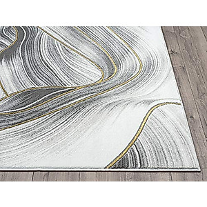 Abani 7' 9" x 10' 2" (8x10) Grey & Gold Metallic Contemporary Ribbon Area Rug, Rugs Swirl Design Neutral Non-Shed Bedroom Rug