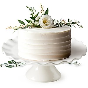 YHOJOY White Cake Stand, 10 Inch Wedding Cake Stands for Party, Round Dessert Stand, Ceramic Cake Plate Cupcake Stand for Dessert Table Display, Ruffle Trim