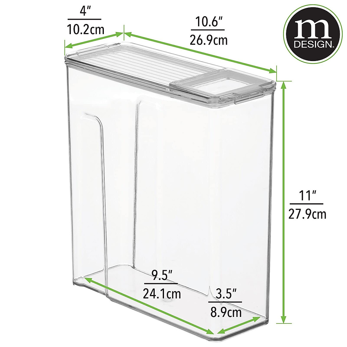 mDesign Airtight Plastic 4.8 Quart Food Storage Container with Lid for Kitchen, Pantry; Dispenser for Cereal, Holds 2 Regular Boxes or 1 Family Size Box; Pasta, Snacks; Ligne Collection, 4 Pack, Clear