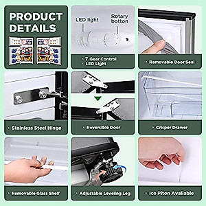 3.0 Cu.Ft. Mini Fridge with Freezer 2 Door Refrigerator and Freezer Compact Small Fridge for Bedroom Home Office Dorm, Small Drink Chiller, 37 dB Low Noise, Stainless Steel