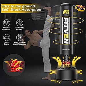 FITVEN Freestanding Punching Bag 70''-190lbs with Boxing Gloves Heavy Boxing Bag with Suction Cup Base for Adult Youth Kids - Men Stand Kickboxing Bag for Home Office