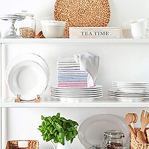 Bedford Home Set of 16-12.5x12.5”-100% Cotton Wash 4 Modern Farmhouse Multi Stripes-Dishcloths for Cleaning by BH Kitchen Dish Cloth, Mult-Color