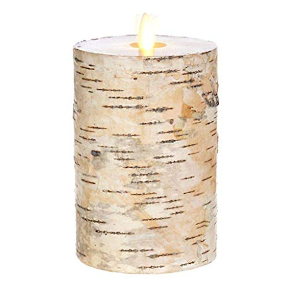 Raz Imports 4"X7" Moving Flame Birch Wrapped Pillar Candle - Flameless Lighting Accent and Battery Operated Flickering Light Source with Timer - Fake Candles for Living Room, Patio and Bedroom
