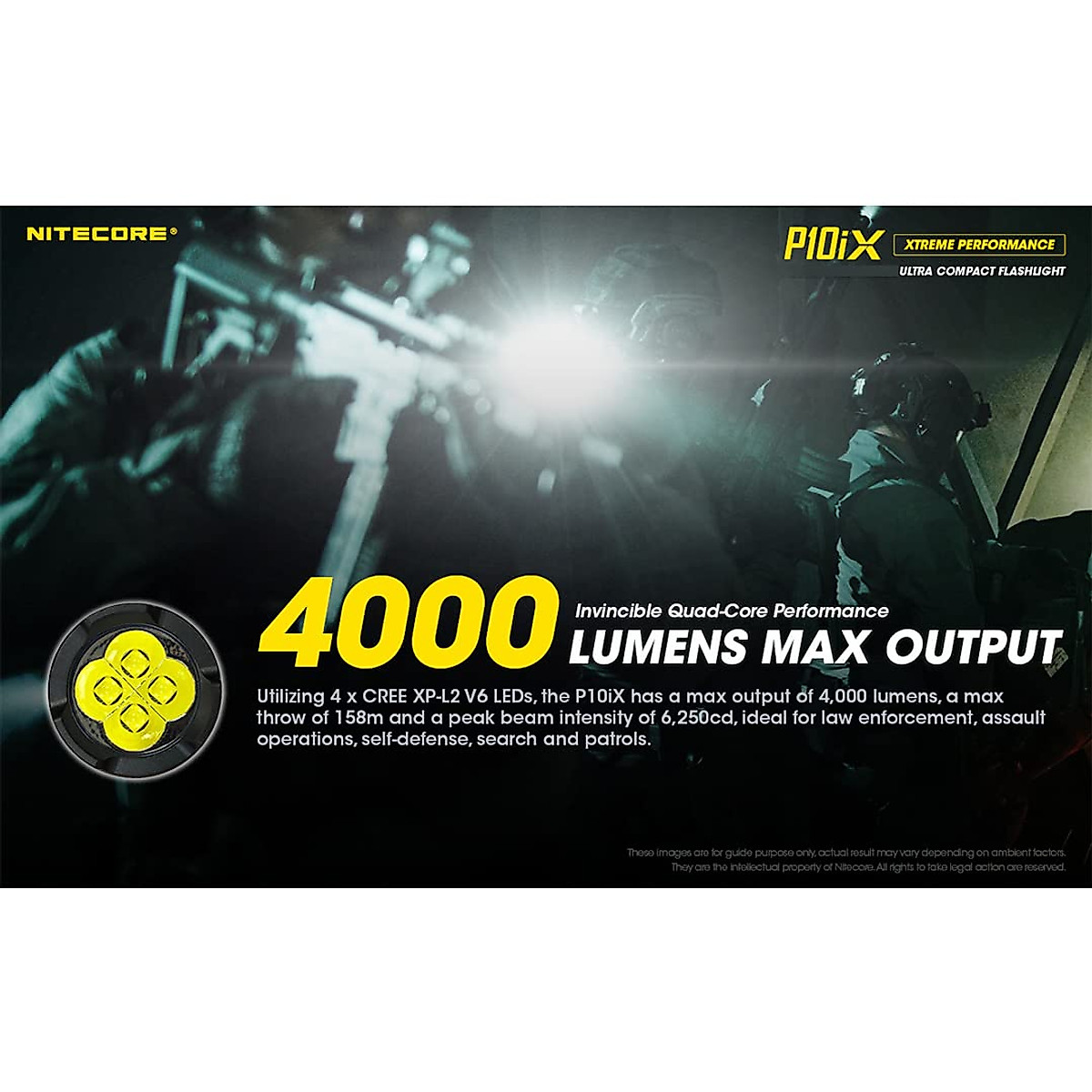 Nitecore P10iX Tactical Flashlight Floodlight, 4000 Lumen LED USB-C Rechargeable Super Bright Compact with LumenTac Organizer