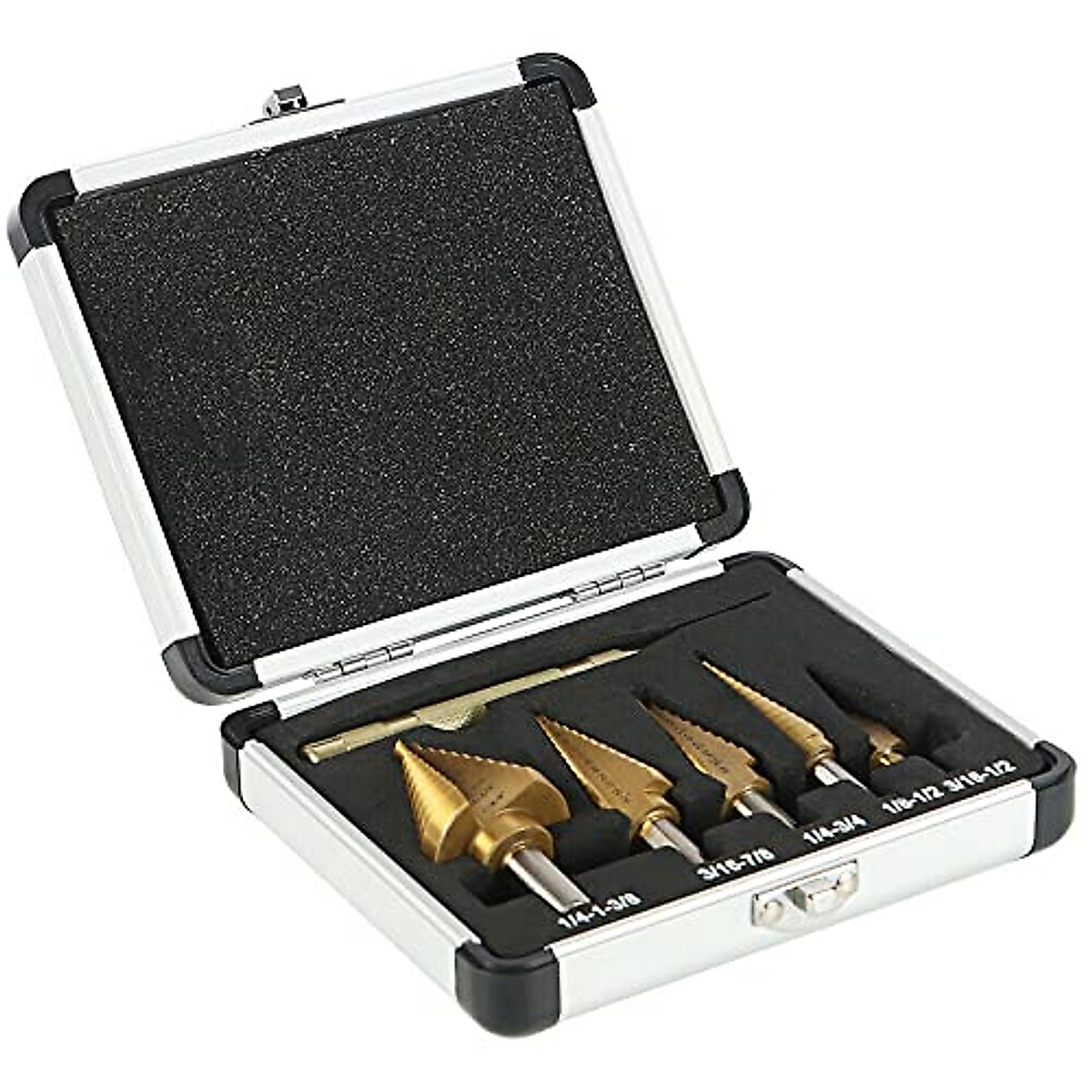 Arkdeffon Step Drill Bit Set & Automatic Center Punch,Titanium Coated, Double Cutting Blades, 5pcs Hss Multiple Hole 50 Sizes (1/8In-1 3/8In) High-Speed Metal Steel with Aluminum Case