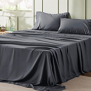 Bedsure California King Sheets Grey - Soft Sheets for California King Size Bed, 4 Pieces Hotel Luxury California King Sheet Sets, Easy Care Polyester Microfiber Cooling Bed Sheet Set