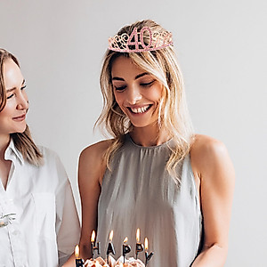 FRCOLOR 40th Birthday Tiara Crystal Rhinestone Crown Princess Crown and Tiaras for Women(Rose Gold)