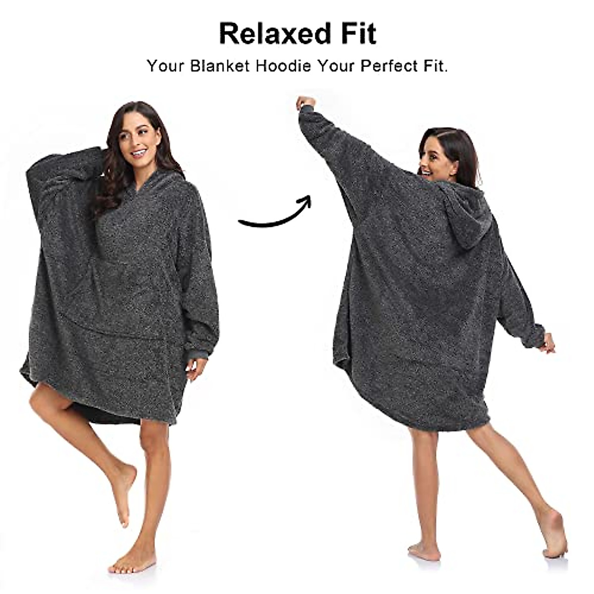 Fussion Wearable Blanket, Blanket Hoodie Sweatshirt for Women and Men, Warm and Cozy Blanket with Sleeves and Giant Pocket for Adults as a Gift - Dark Gray