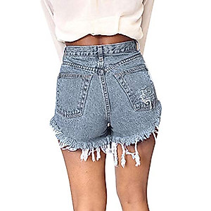 Fashion Slim Shorts,THENLIAN Womens Pocket Hole Jeans Denim Pants Female High Waist Slim Sexy Shorts(XXL, Blue)