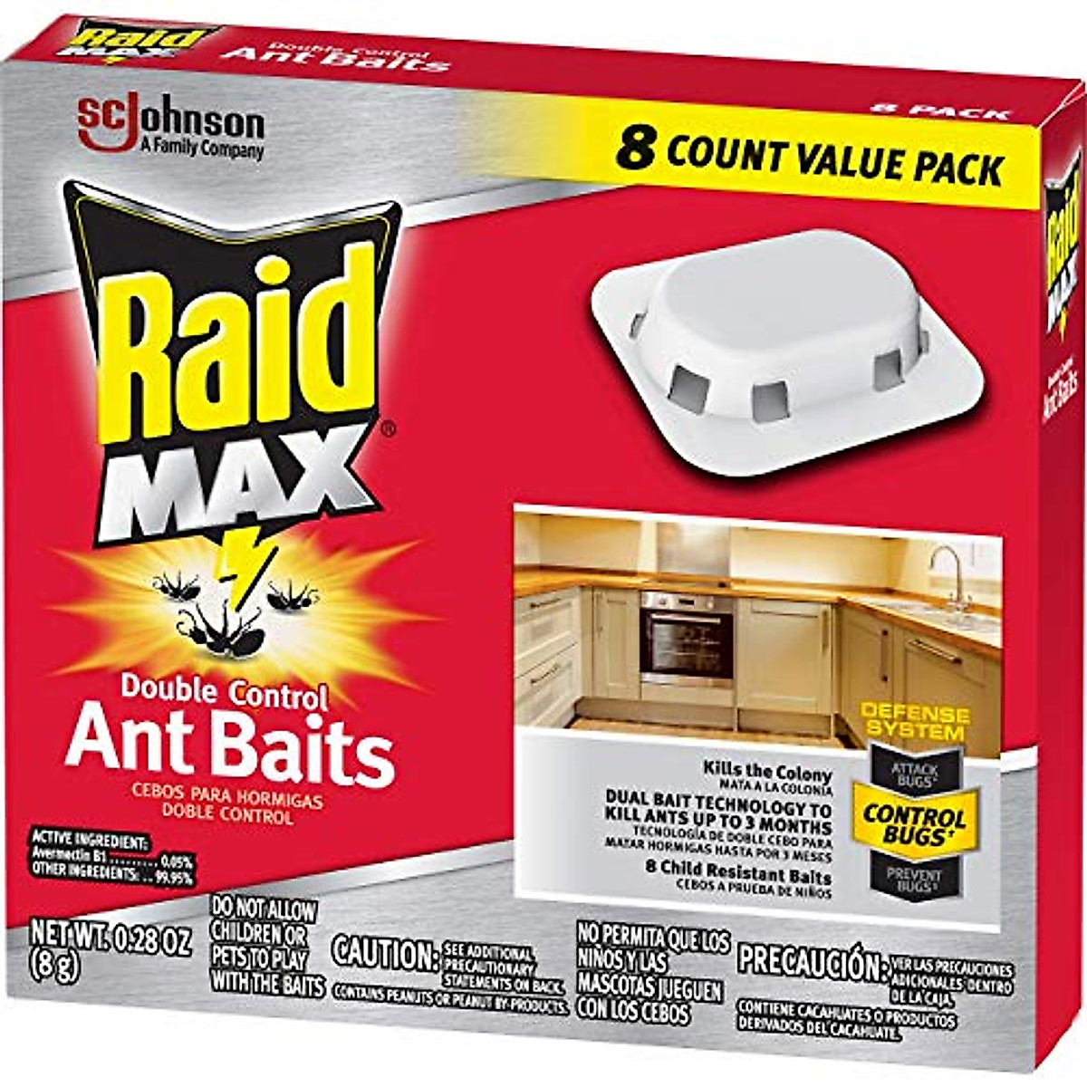 Raid Max Double Control Ant Baits, Household Use Defense System to Control Bugs, Dual Bait Technology, 8 CT (Pack of 3)