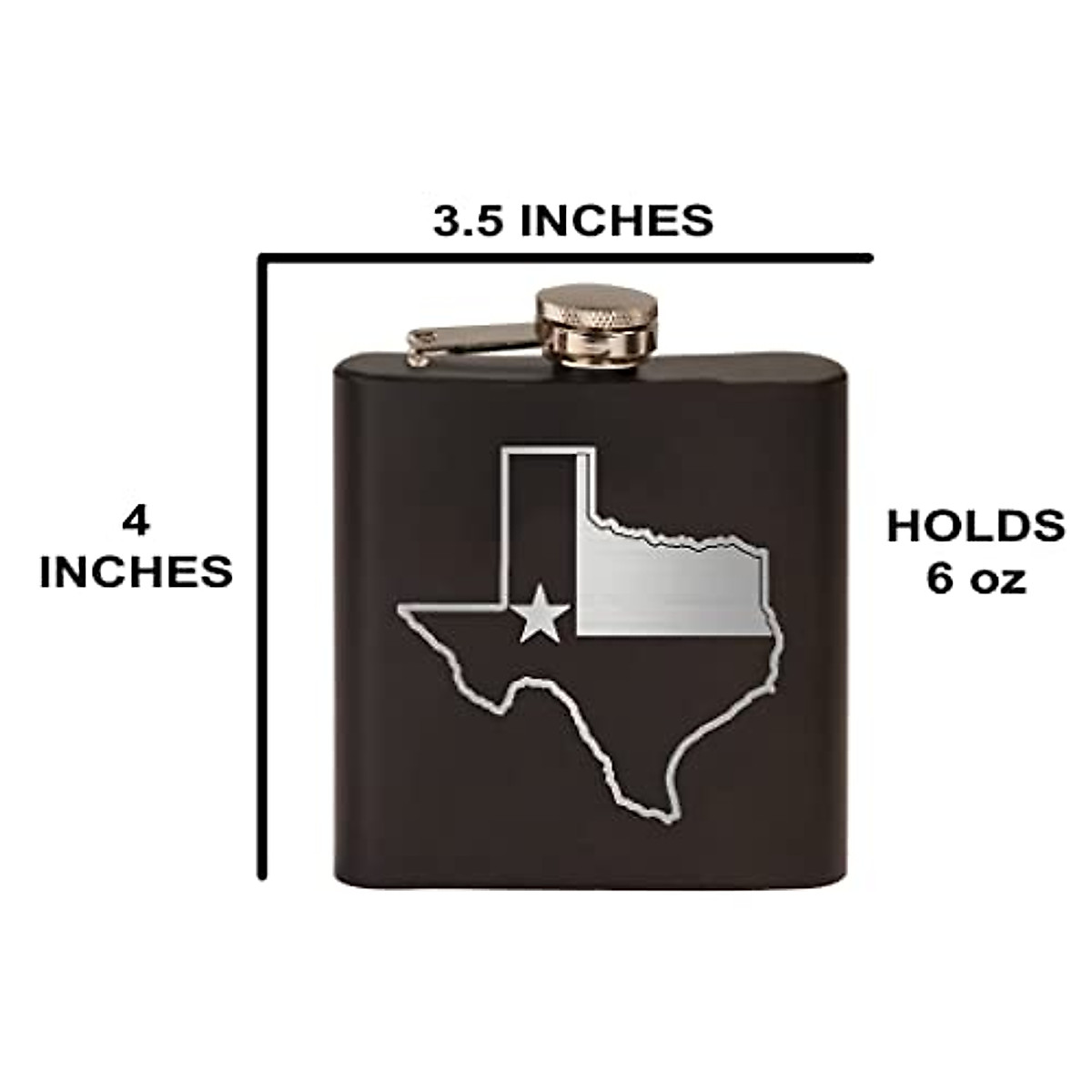 Texas State Flag Outline Stainless Steel Hip Flask Premium Matte Black Makes a Great Gift For Him Dad Father Texan TX