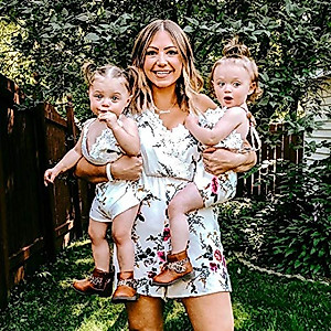 IFFEI Mommy and Me Matching Jumpsuit Outfits Floral Printed V Neck Romper Beachwear White 6-7 Years