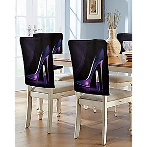 Dining Chair Back Covers, Purple Lipstick and High Heel Black Chair Covers Chair Slipcovers Protective Covers for Holiday Party Festival Decoration, Set of 4