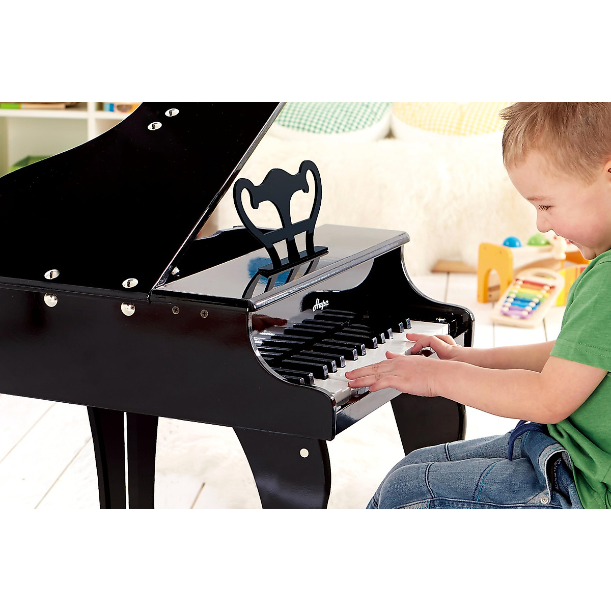 Hape Classic Grand Black Piano| Thirty Key Wooden Keyboard Musical Toy Set for Kids Age Year 3 and up