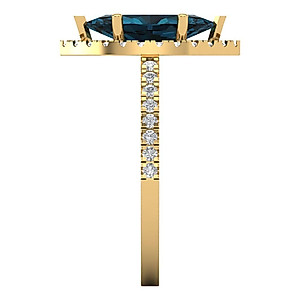 Clara Pucci 2.32ct Marquise Cut Solitaire Halo Natural Royal Blue Topaz Designer Wedding Bridal art deco Anniversary Ring 14k Yellow Gold