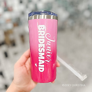 Junior Bridesmaid Gifts Tumbler with Straw and Lid Pink 16oz 0089