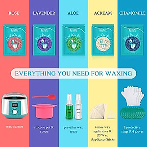 Bestidy Waxing Kit for Women and Men Home Wax Warmer with 5 Pack Hard Wax Beads Hot Wax Hair Removal for Brazilian Body Underarm Bikini Chest Legs Face Eyebrow (White)