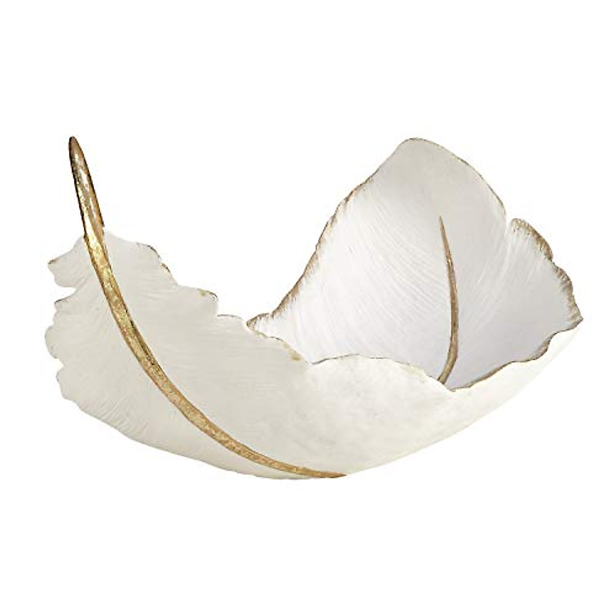 CosmoLiving by Cosmopolitan Polystone Bird Curved Feather Decorative Bowl with Distressed Gold Accents, 13" x 8" x 8", White, SMALL SIZE