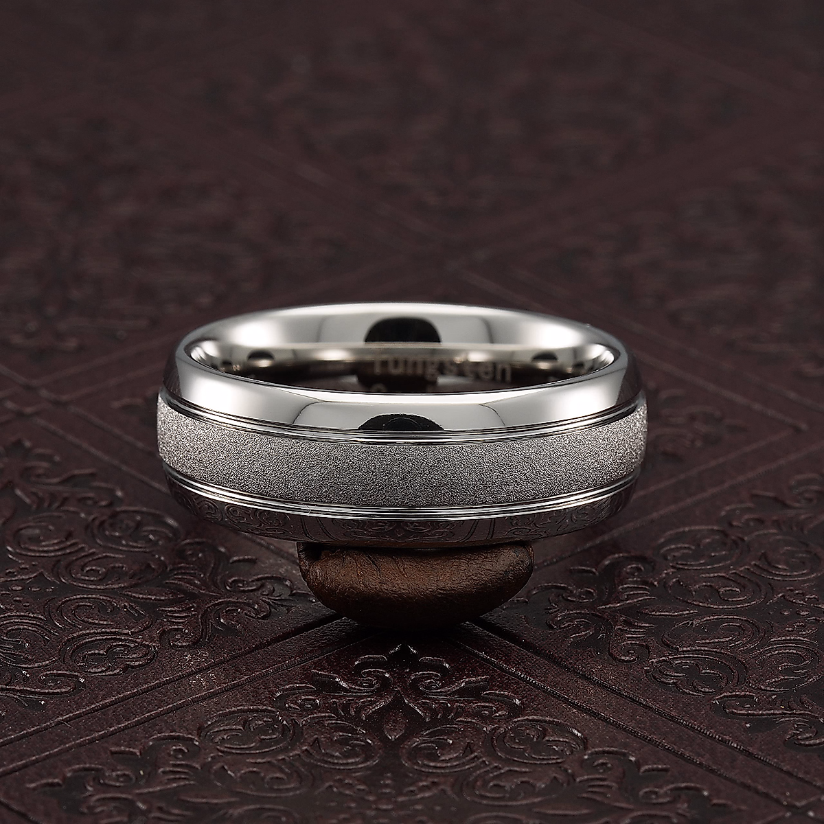 100S JEWELRY White Gold Tungsten Rings For Men Women Wedding Band SandBlasted Finish Dome Edge Sizes 6-16 (Custom Text Engraving, 9)