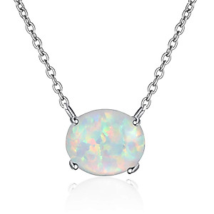 CiNily Opal Necklace Small Pendant Necklace 18K Wihte Gold Plated Gemstone Simple Necklace for Women Girls
