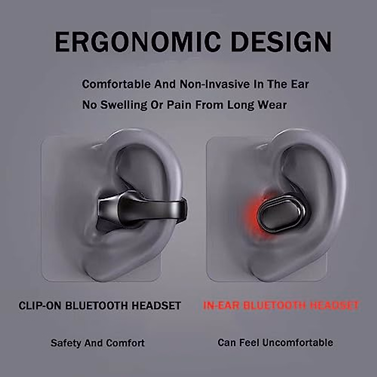Ear Clips Open Ear Earbuds Bone Condution Headphones, Ear Clips Ear Buds Bone Conduction Earbuds 24Hrs Playtime With LED Charging Case, Clip on Earbuds with Earhooks for Sports Workout Running Cycling