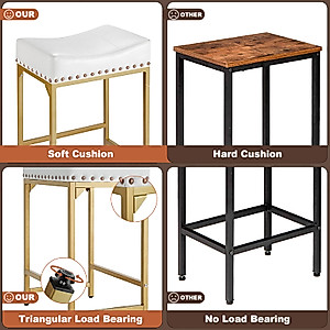 FLYZC Bar Stools Set of 4 Counter Height, 24" Modern White & Gold Counter Stools Set of 4, Stools for Kitchen Counter, Modern White Barstools Saddle Stool Backless Island Chairs (White+Gold)