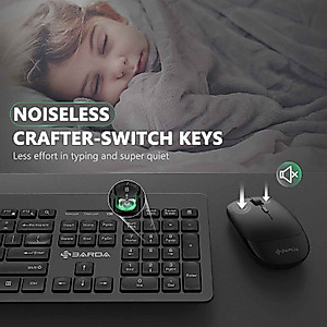 Wireless Keyboard and Mouse Combo, SBARDA Full Size Compact Silent 2.4 GHz Wireless Keyboard and Mouse with 13 Multimedia and Shortcut Keys for Desktops/Laptops/Mac, Black