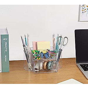 Desk Organizer Pen Holder Acrylic for Office Supplies and Desk Accessories Clear Office Organization Desktop Organizer for Room College Dorm Home School (Clear)