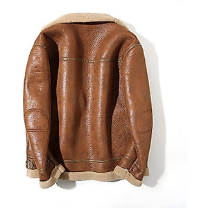 Men's Vintage Brown Sheepskin Bomber Jacket - Timeless Aviator with Sherpa Shearling Faux Fur Lining (US, Alpha, Medium, Regular, Regular)