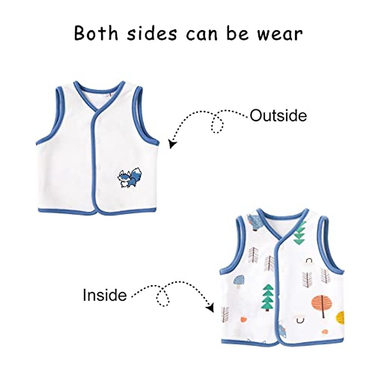 pureborn Baby Boy Reversible Vest Fleece Lined Winter Waistcoat for Boys Colorful Fox 6-12 Months